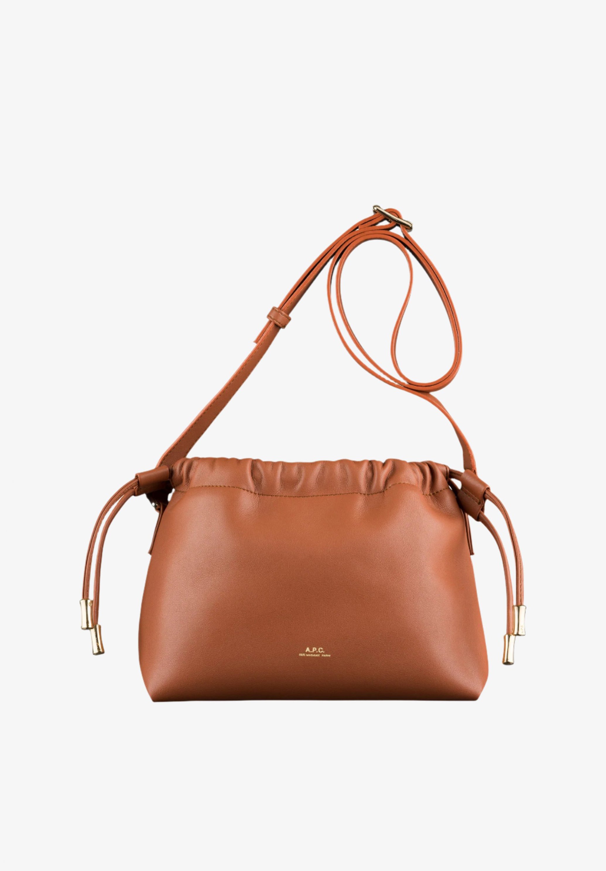 Ninon Mini bag | Small drawstring bag in nut brown recycled leather ...